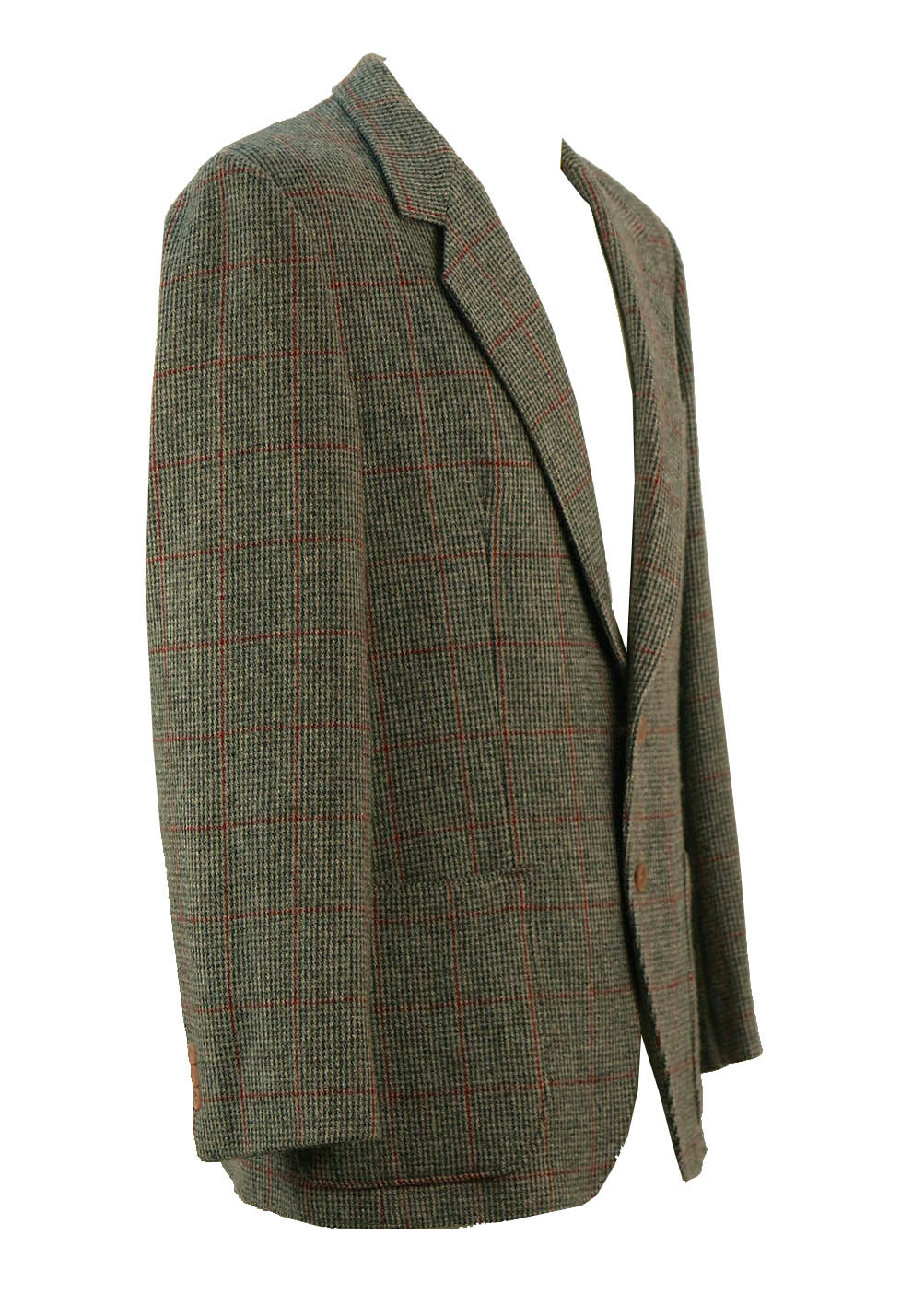 Grey and Red Prince of Wales Check Tweed Jacket - XL | Reign Vintage