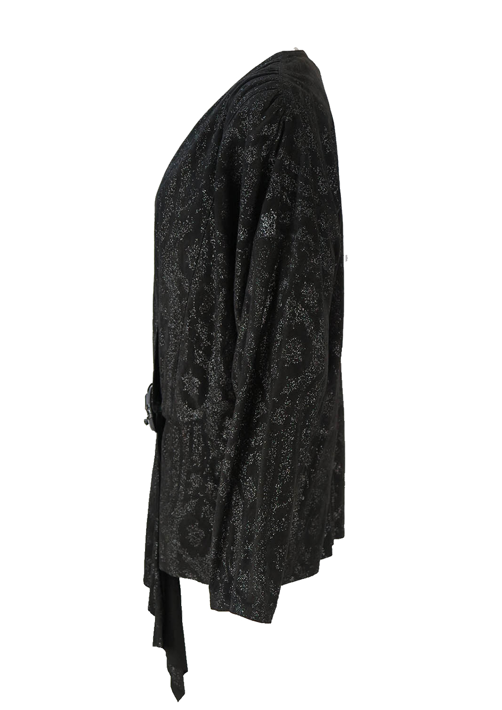 Vintage 1980's Black Suede Batwing Jacket with Metallic Silver Print ...
