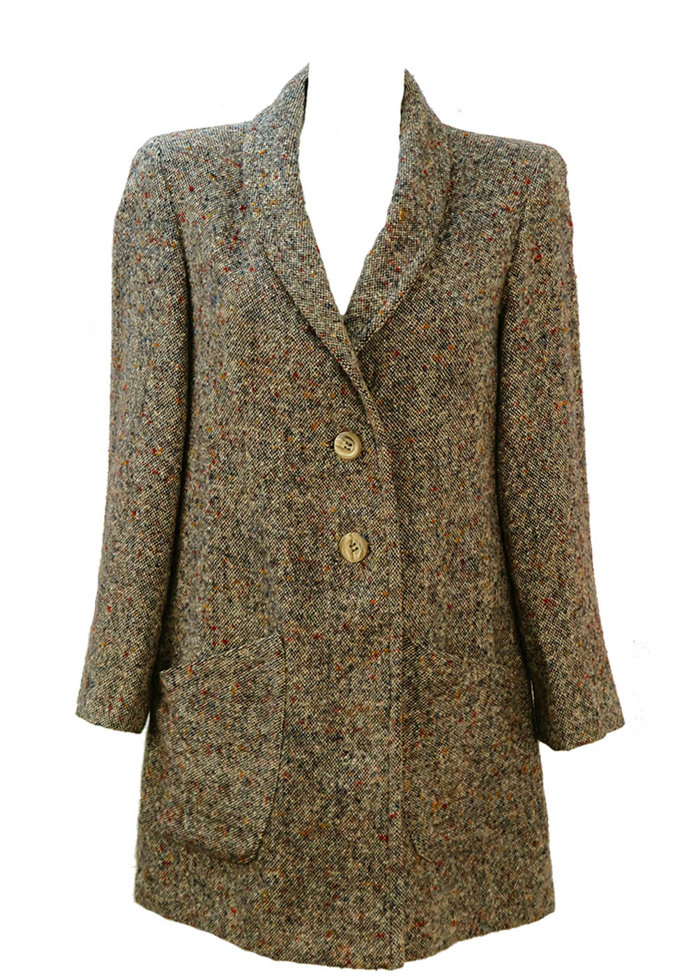 Speckled Multi Coloured Tweed Coat with Asymmetric Pockets - M/L ...