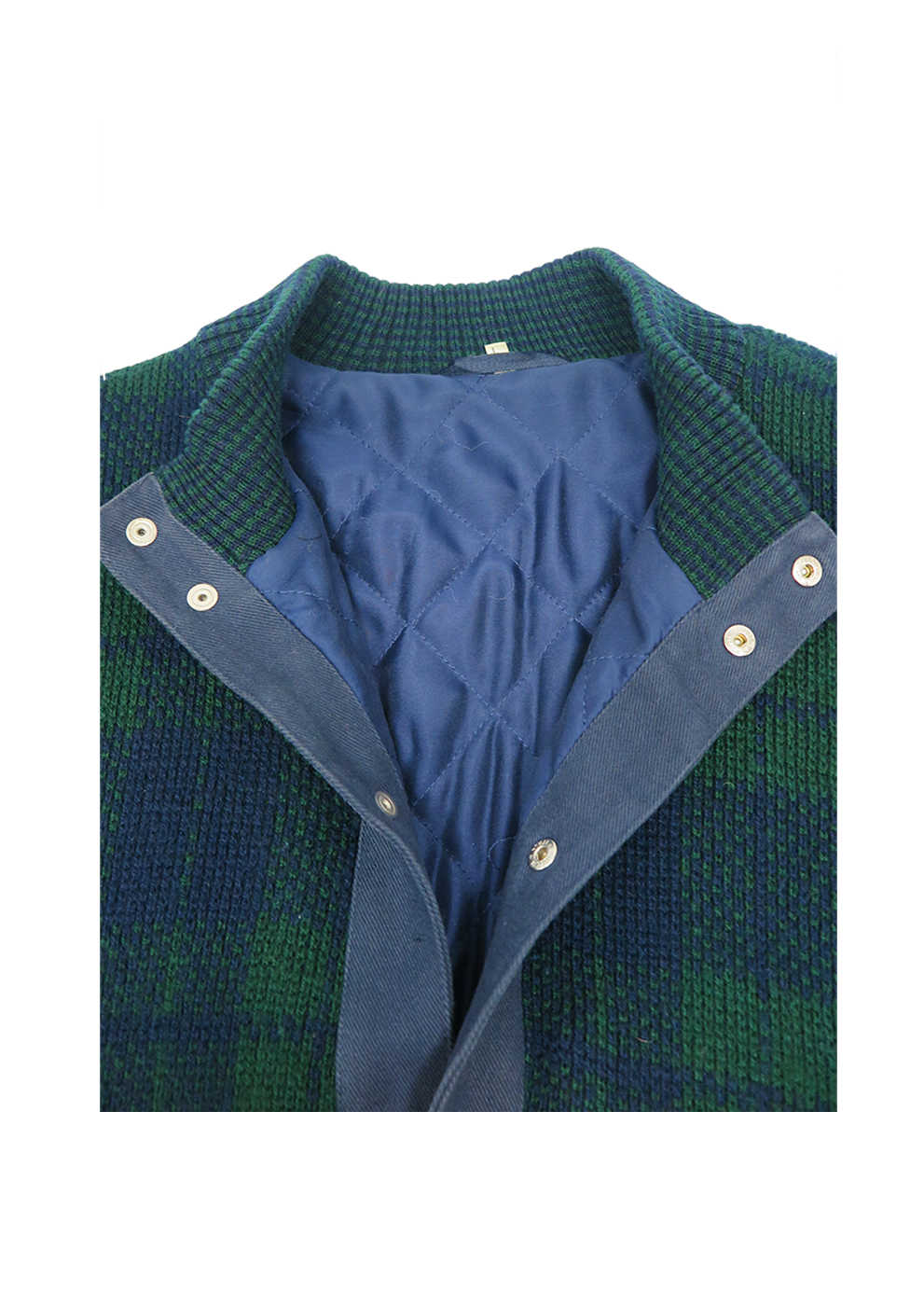 Blue & Green Tartan Check Wool Bomber Jacket with Quilt Lining - L ...