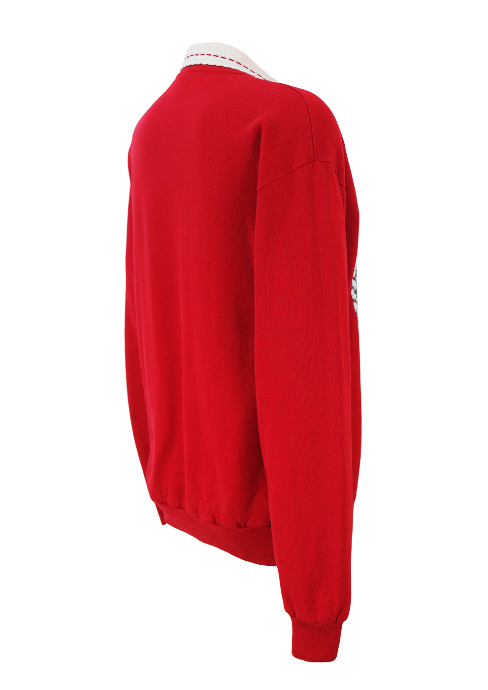 Red Christmas Sweatshirt with Birds & Snowflakes Imagery & White Collar ...