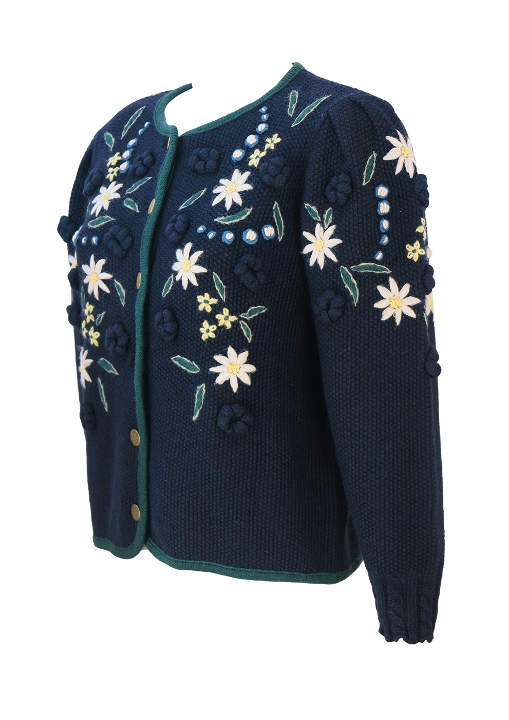 Tyrolean Navy Blue Wool Cardigan with White, Blue & Green Embroidered ...