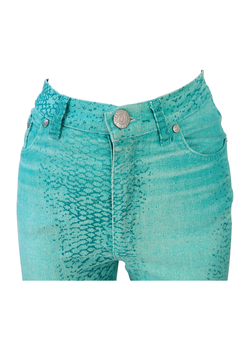 Cavalli Jeans Fitted Stretch Jeans with Turquoise Snakeskin Style Print ...
