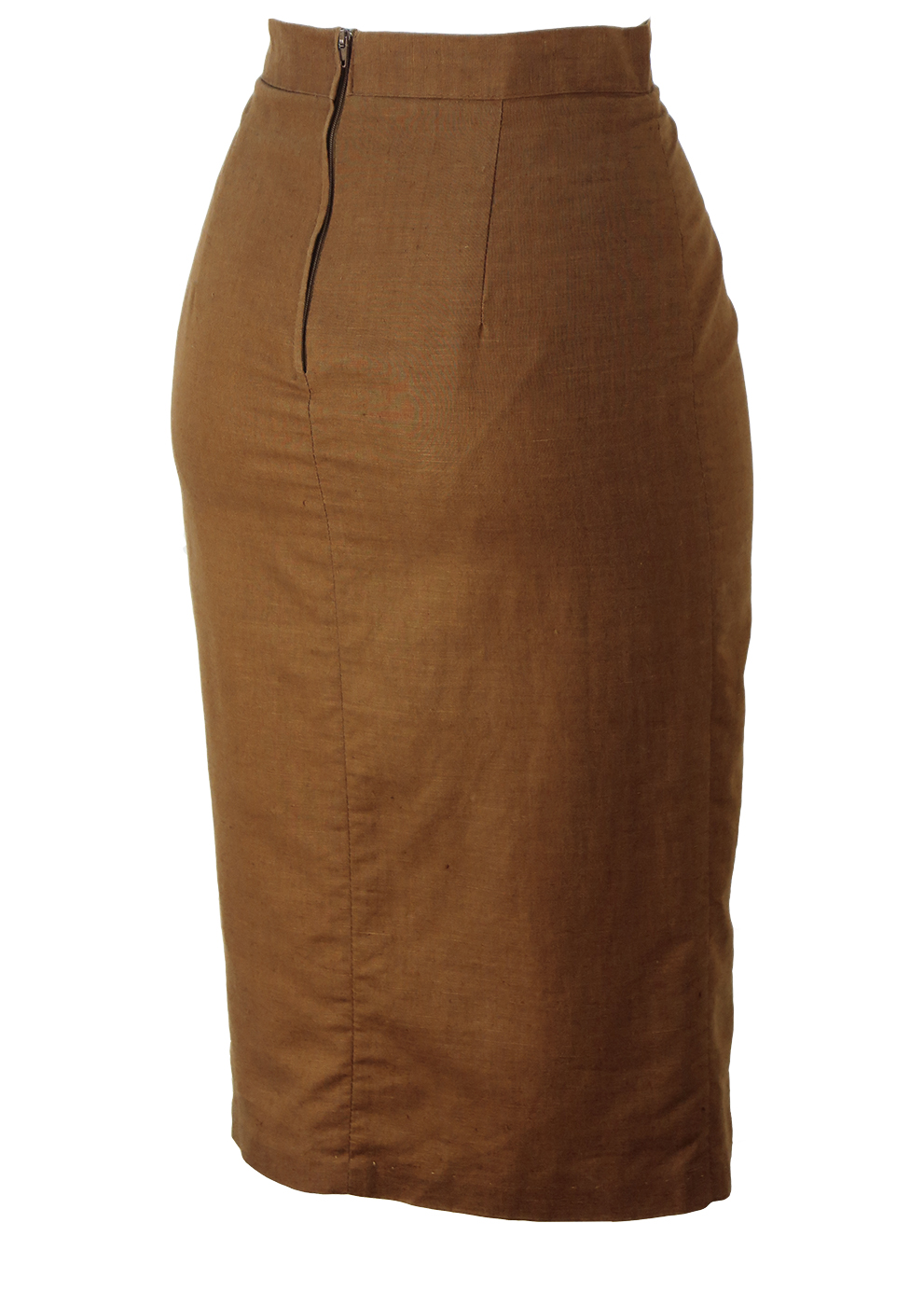 Brown Midi Pencil Skirt with Scalloped Edge Detail & Decorative Gold ...