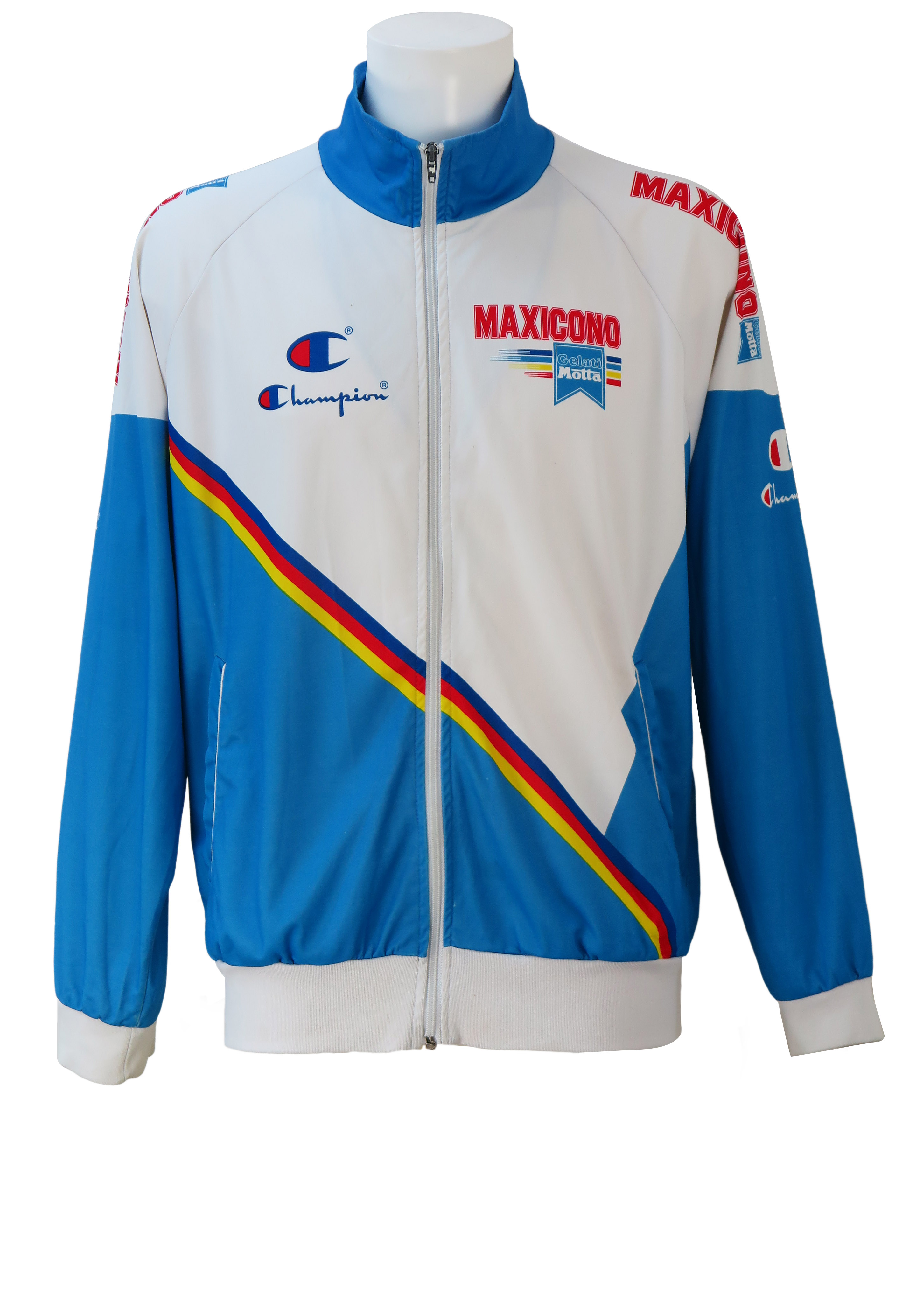 Champion Maxicono White & Blue Track Jacket with Yellow, Red & Blue ...