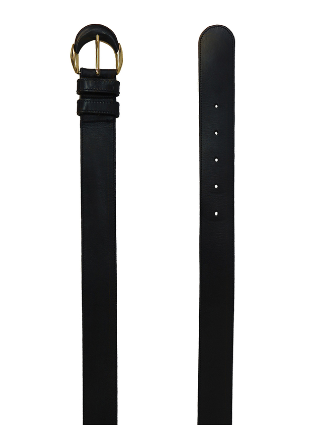 Dark Navy Blue Leather Belt with Metallic Gold and Leather Buckle ...