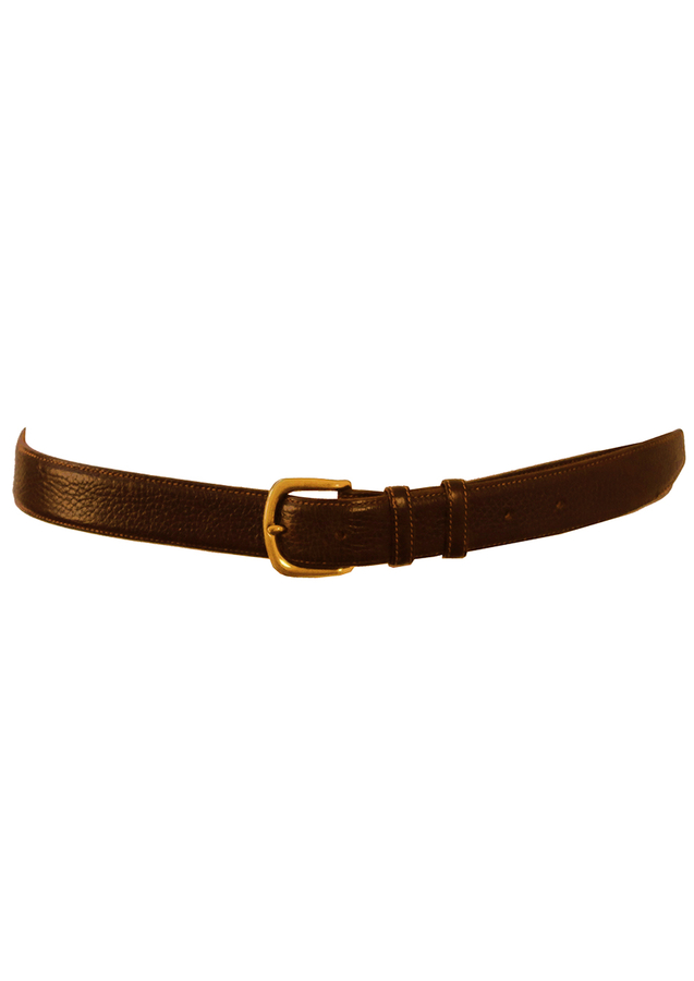 Textured Brown Leather Belt with Gold Buckle | Reign Vintage