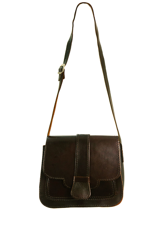Dark Brown Leather Satchel with Adjustable Shoulder Strap | Reign Vintage