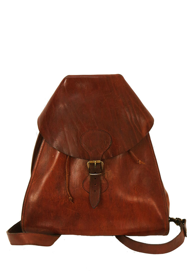 Tan Brown Leather Rucksack / Bucket Bag with Structured Hood Flap ...