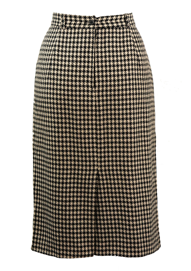 Black & White Houndstooth Check Wool Skirt with Black Cut Away Detail ...