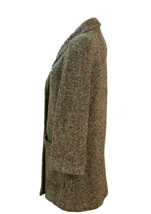 Speckled Multi Coloured Tweed Coat with Asymmetric Pockets - M/L ...