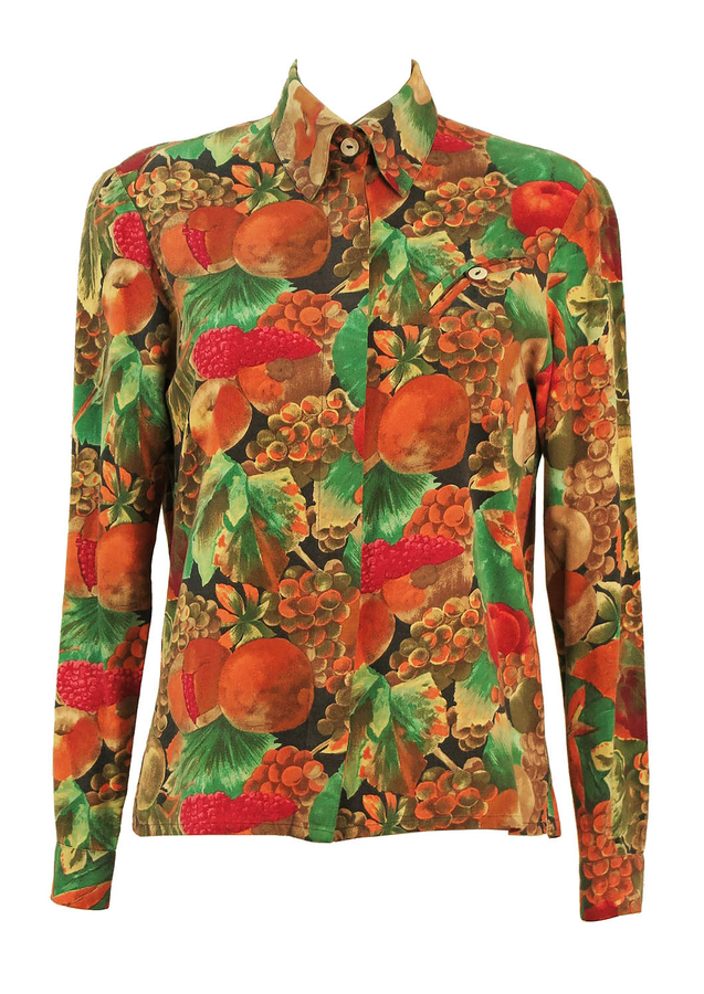 Multi Colour Fruit Print Blouse - M/L | Reign Vintage