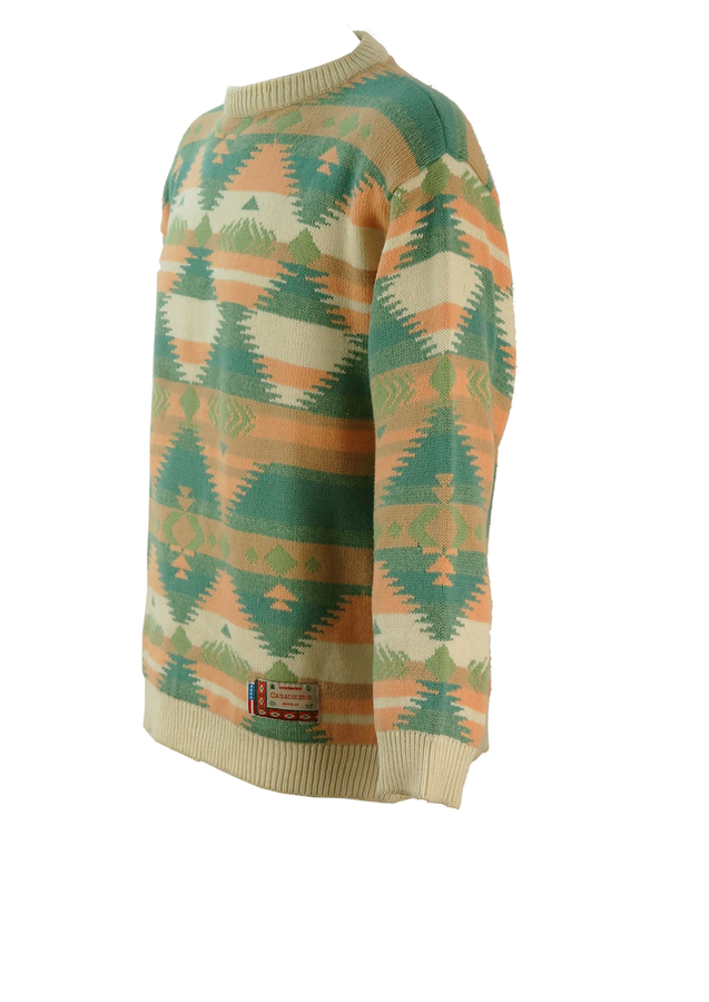 Aztec Patterned Jumper in Peach, Cream, Blue & Green - M/L | Reign Vintage