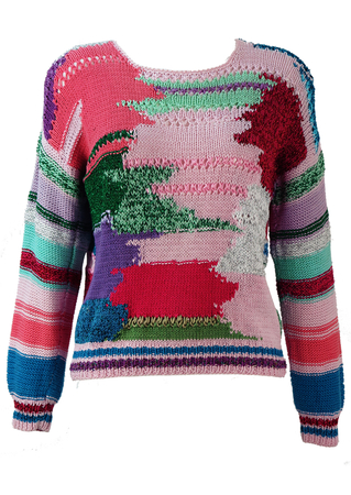 Multi Coloured Loose Knit Cotton Jumper with Metallic Highlights - S/M ...
