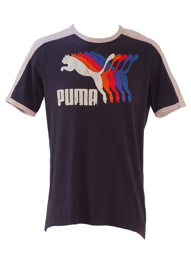 Puma Navy & White Racing Stripe T-Shirt with Multicoloured Graphic - M ...