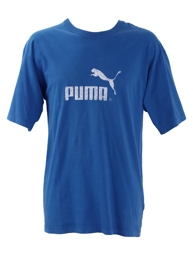 Royal Blue Puma T-shirt with White Graphic - L | Reign Vintage