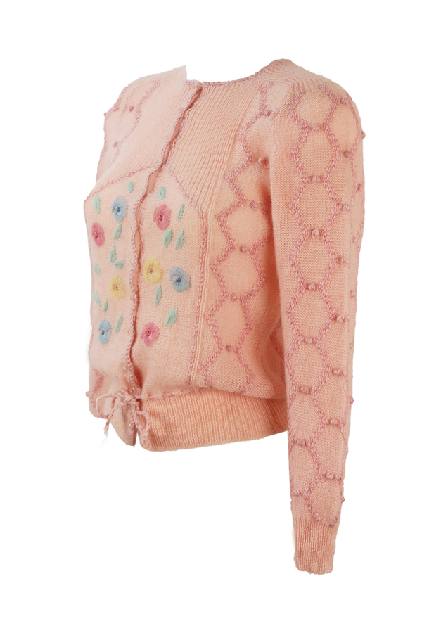 Soft Pink Knit Cardigan with Floral Embroidery & Metallic Pink ...