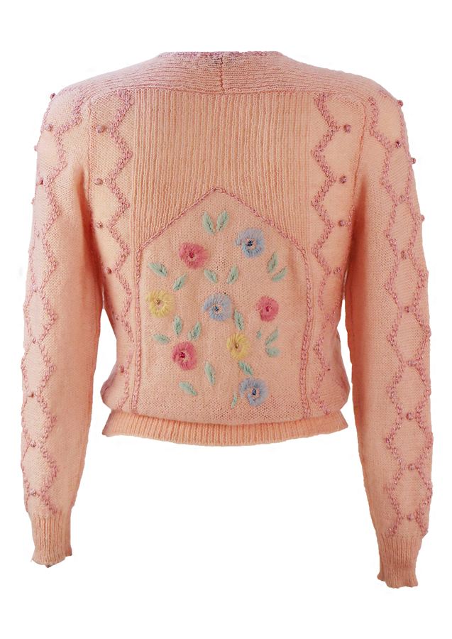 Soft Pink Knit Cardigan with Floral Embroidery & Metallic Pink ...