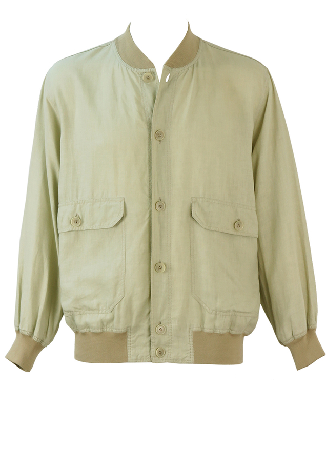 Pure Linen Light Beige Bomber Jacket - M/L | Reign Vintage