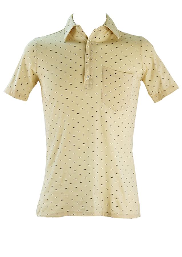 Cream Polo Style Shirt with Miniature Dark Blue Double Spot Print - S ...