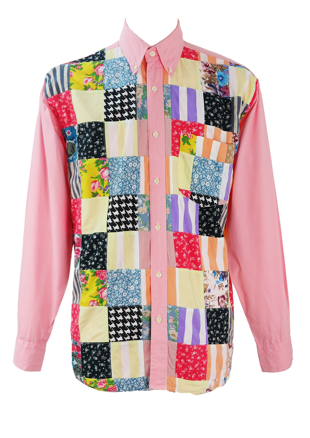 Pink Shirt with Multicoloured Patterned Patchwork Design - XL/XXL ...
