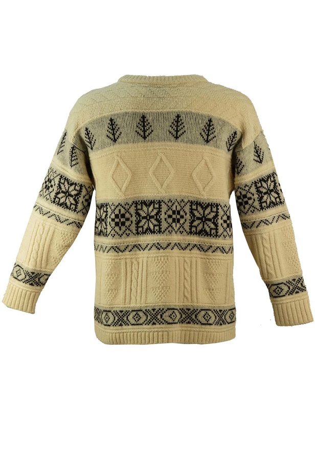 Nordic Style Cream & Black Patterned Wool Jumper - M/L | Reign Vintage