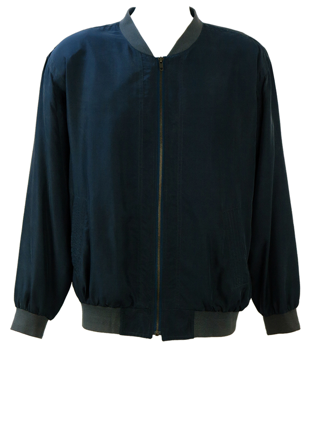 Vintage 90's Blue Silk Bomber Jacket - XL/XXL | Reign Vintage