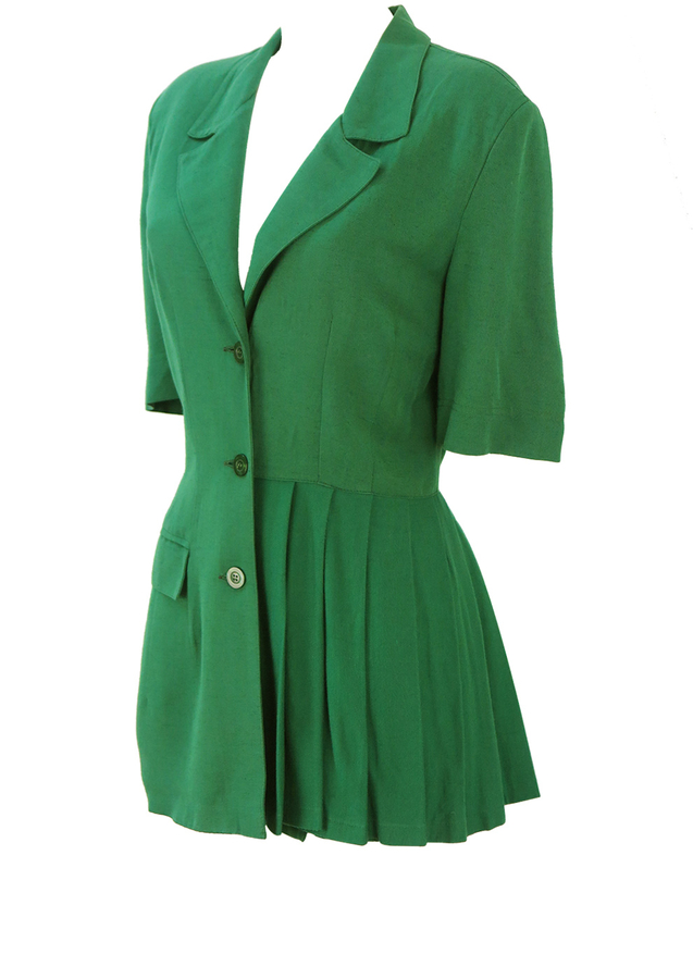 Green Dual Textured Short Sleeved Jacket with Side Pleat Detail - M ...