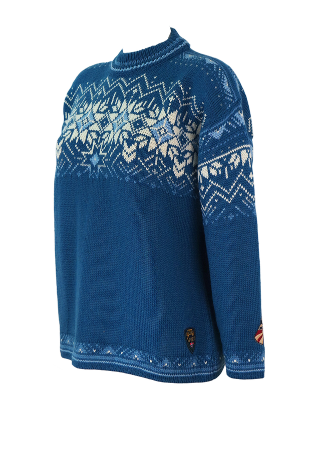 Genuine Norwegian Chunky Blue Pure Wool Jumper with Snowflake Pattern ...