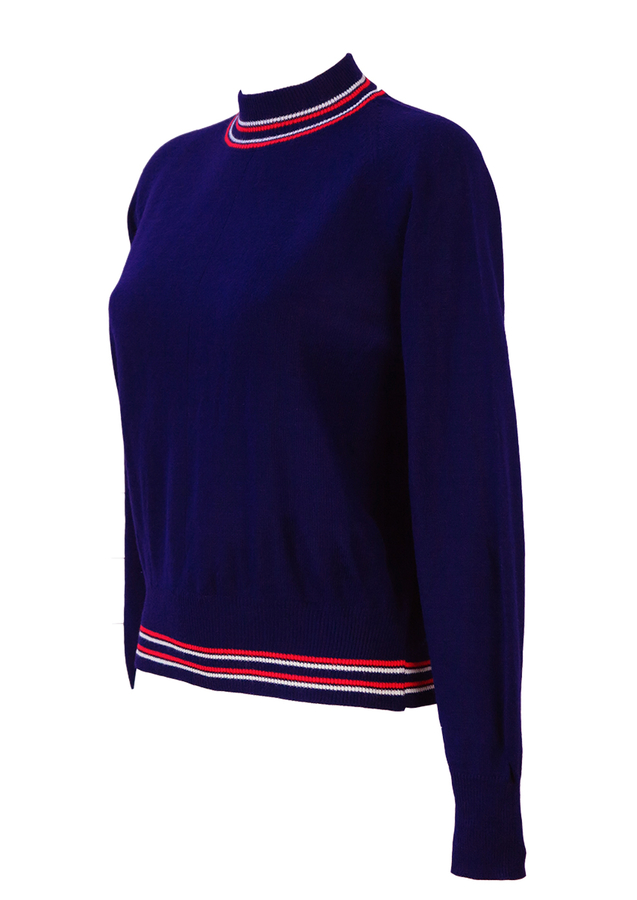 Vintage 60's Navy Blue, Mod Style Jumper with Red & White Striped ...