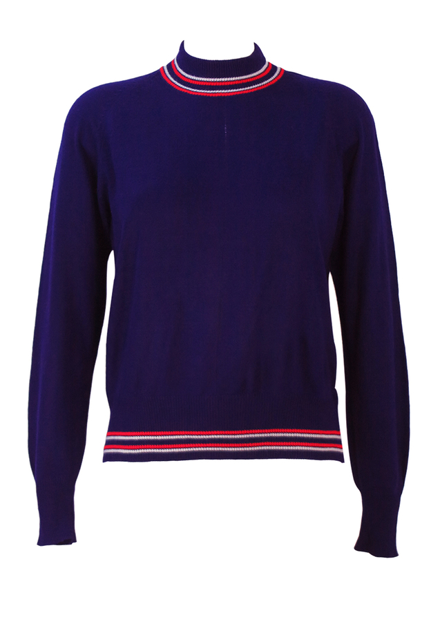 Vintage 60's Navy Blue, Mod Style Jumper with Red & White Striped ...