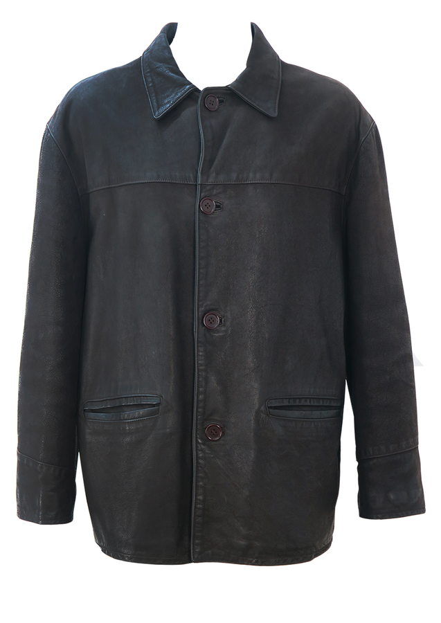 Vintage 90's Dark Brown Waxed Leather Box Jacket - Oversize L / Casual ...