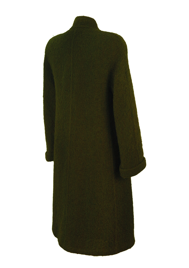 Olive Green Textured Wool Coat with Feature Buttons - M | Reign Vintage