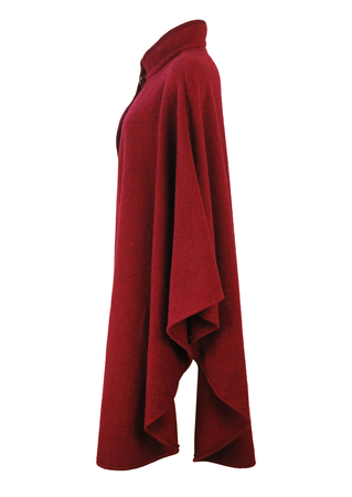 Cherry Red Wool Cape Coat with Braided Edging - M/L | Reign Vintage