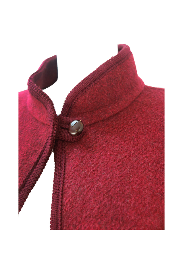 Cherry Red Wool Cape Coat with Braided Edging - M/L | Reign Vintage