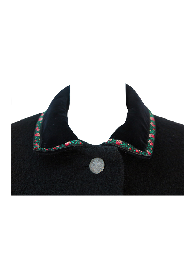 Tyrolean Black Wool Cape with Traditional Coin Buttons & Floral Edged ...