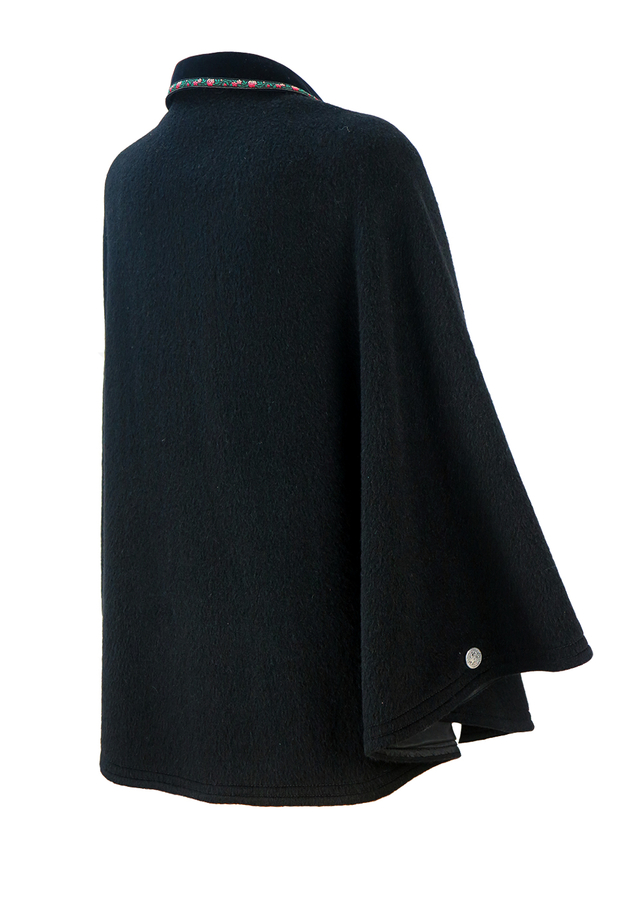 Tyrolean Black Wool Cape with Traditional Coin Buttons & Floral Edged ...