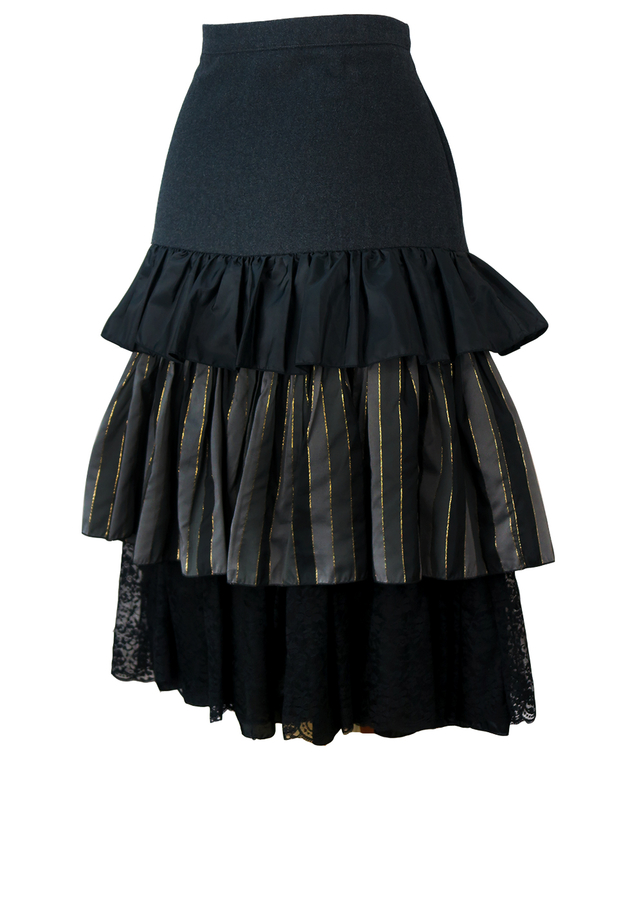 Grey, Black & Gold Multi Fabric Ruffled Ra Ra Midi Skirt - S | Reign ...