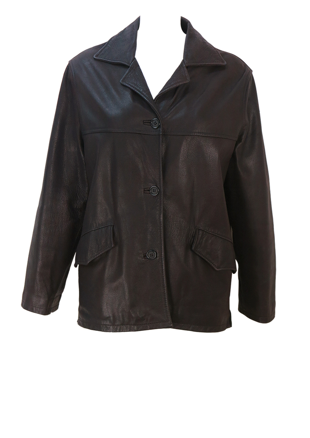 Vintage 90’s Dark Brown Leather Box Jacket – 90’s Box Shape M / Fitted ...