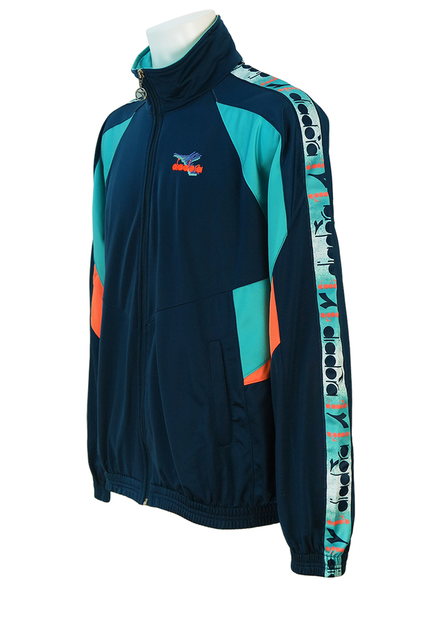 Diadora Navy Blue Track Jacket with Aquamarine and Neon Orange Angular ...