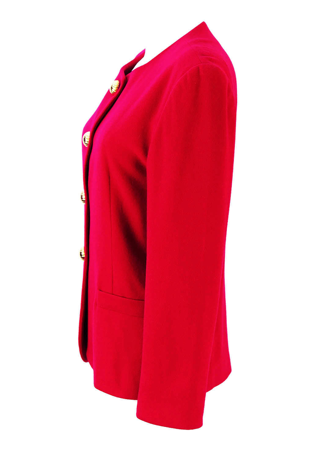 Fuchsia Pink Fitted Wool Jacket with Gold Buttons - M | Reign Vintage