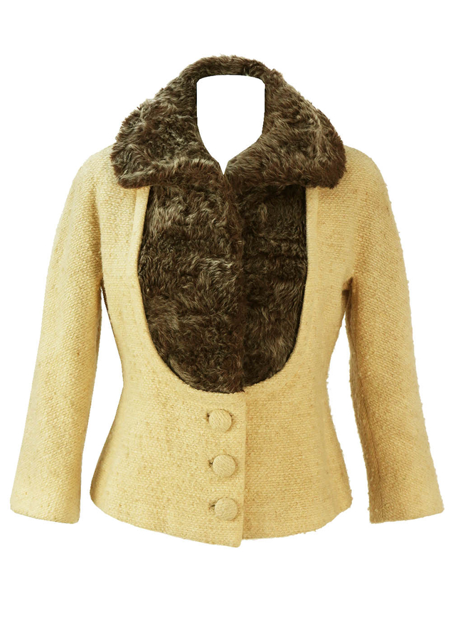 Vintage 1950's Fitted Cream Jacket with Faux Fur Detail - M | Reign Vintage