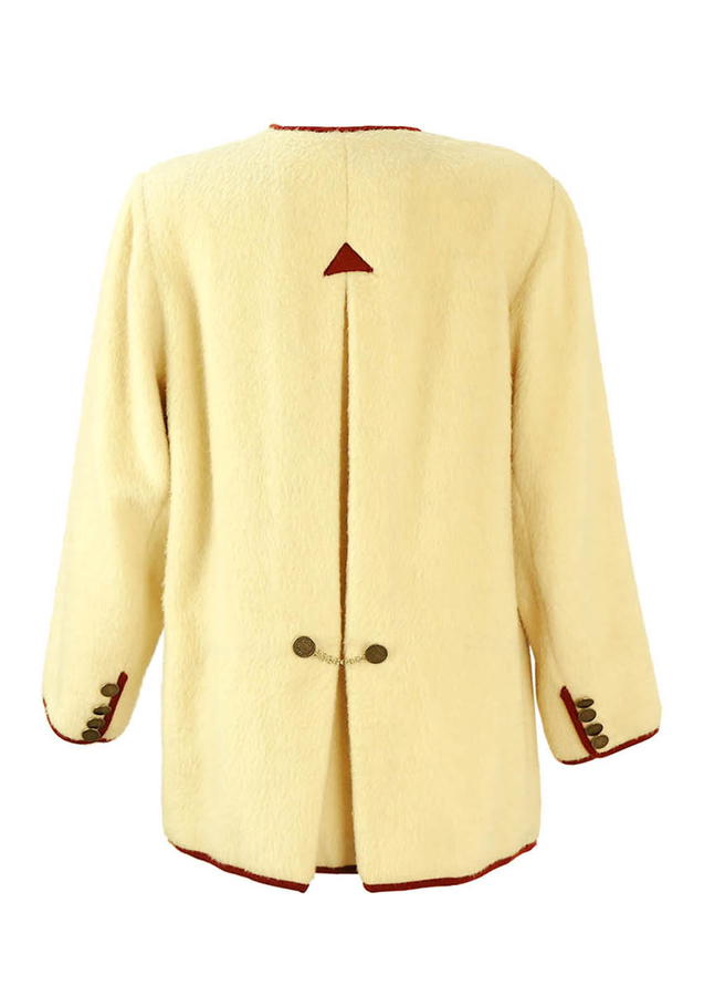 Tyrolean Cream Jacket with Burgundy Trim Detail - L | Reign Vintage