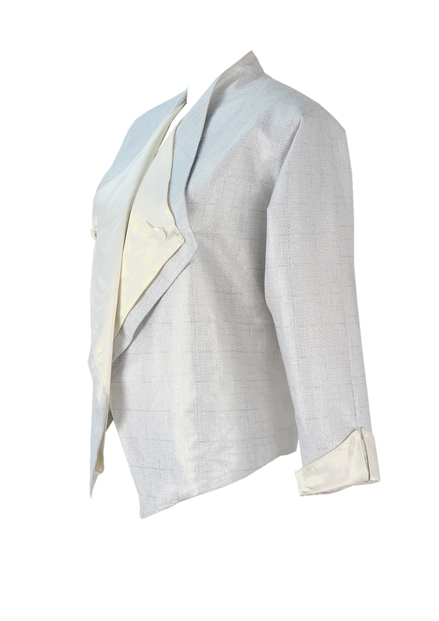 Metallic Silver & White Jacket with Triangular Lapels - M | Reign Vintage