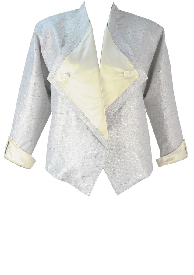 Metallic Silver & White Jacket with Triangular Lapels - M | Reign Vintage