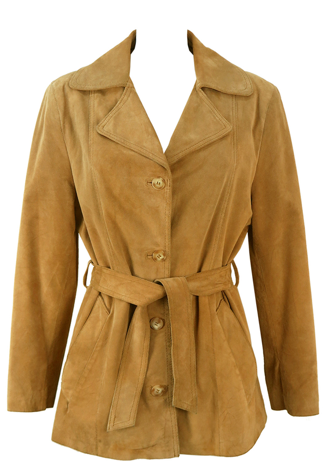 Light Tan Suede Belted Jacket - M/L | Reign Vintage
