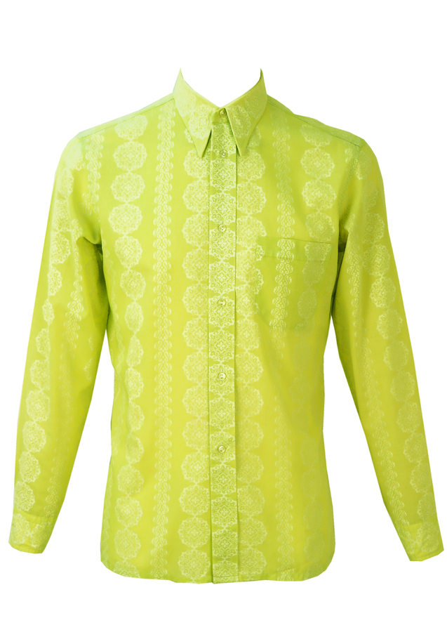 Vintage 1960's Lime Green/Yellow Shirt with White Pattern - S/M | Reign ...