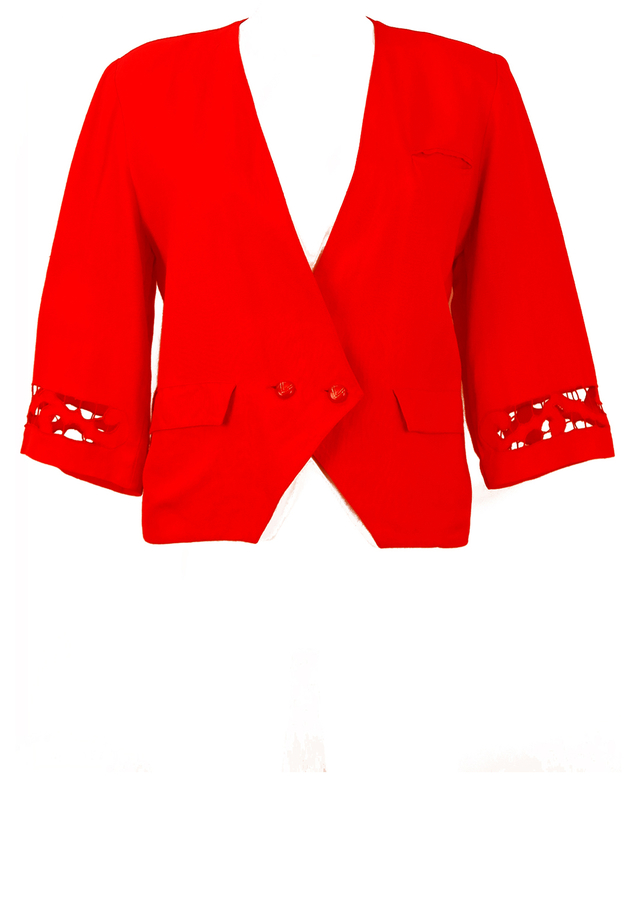Cropped Red Jacket with Cut Out Detailing - M | Reign Vintage