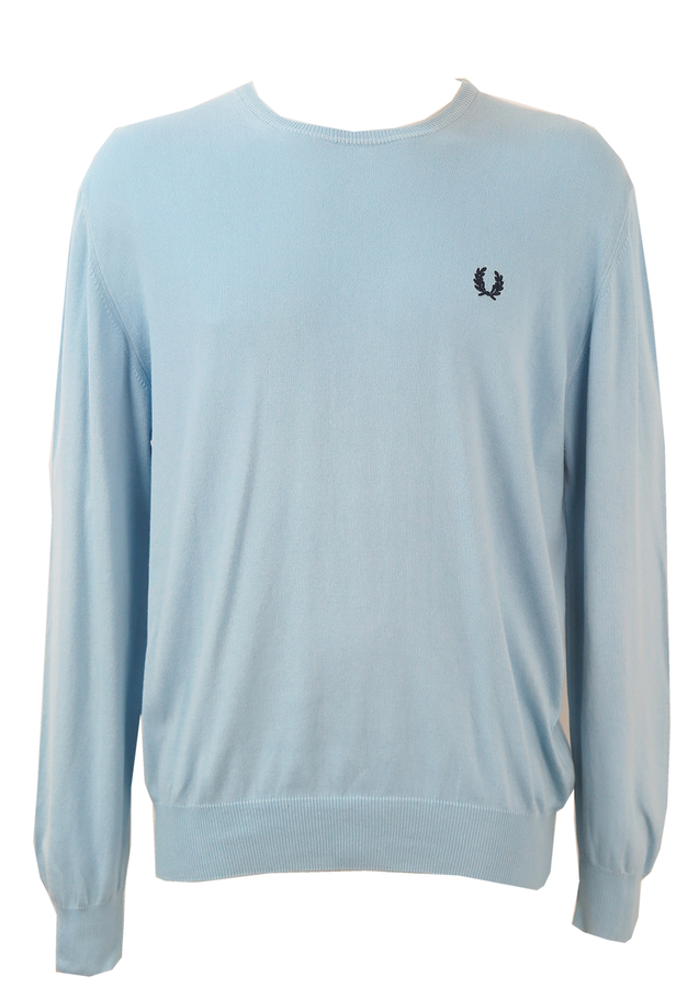 Fred Perry Light Blue Round Neck Cotton Jumper - XL/XXL | Reign Vintage