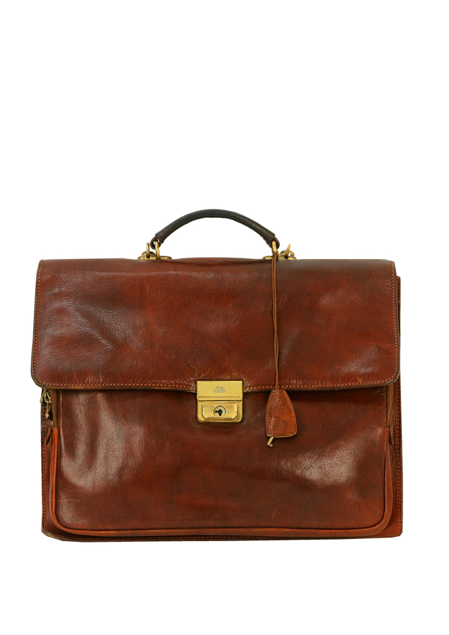The Bridge Brown Leather Briefcase with Working Lock & Key and Card of ...